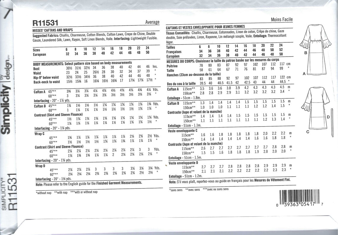 Uncut Simplicity Sewing Pattern 11531 9602 Misses' Caftans - Etsy