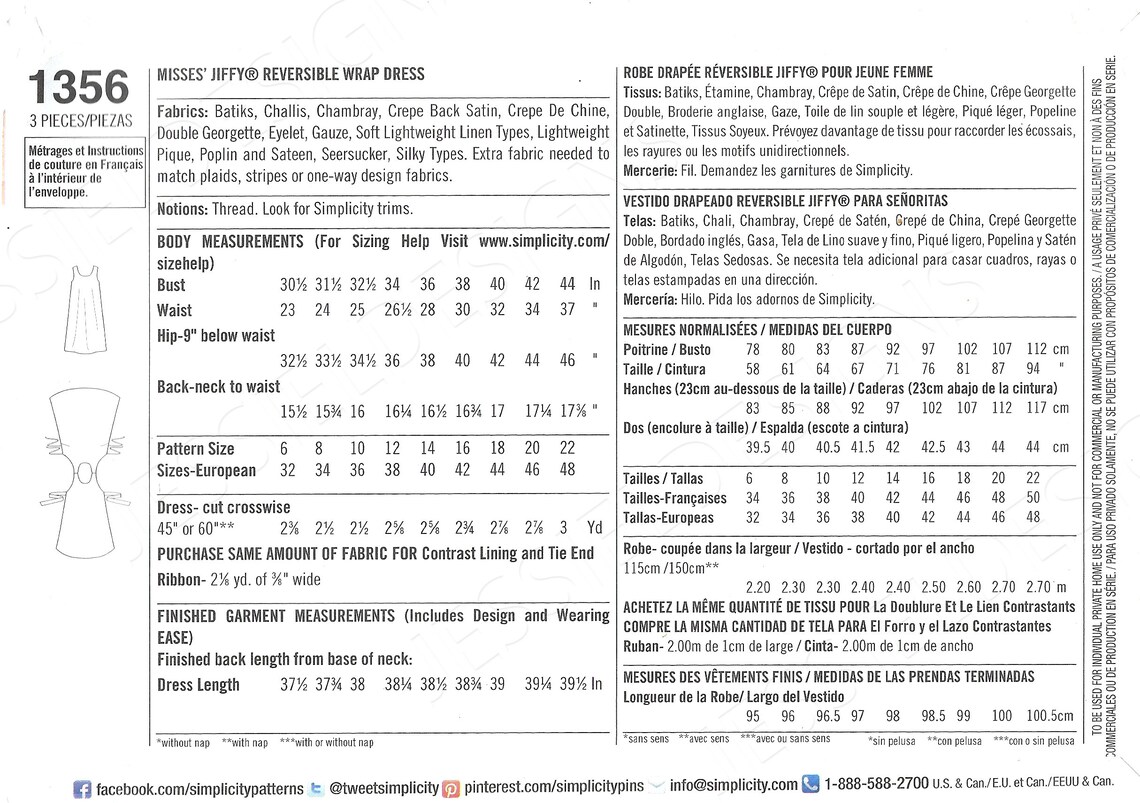 Uncut Simplicity Sewing Pattern 567 0587 1356 Sewing Pattern | Etsy