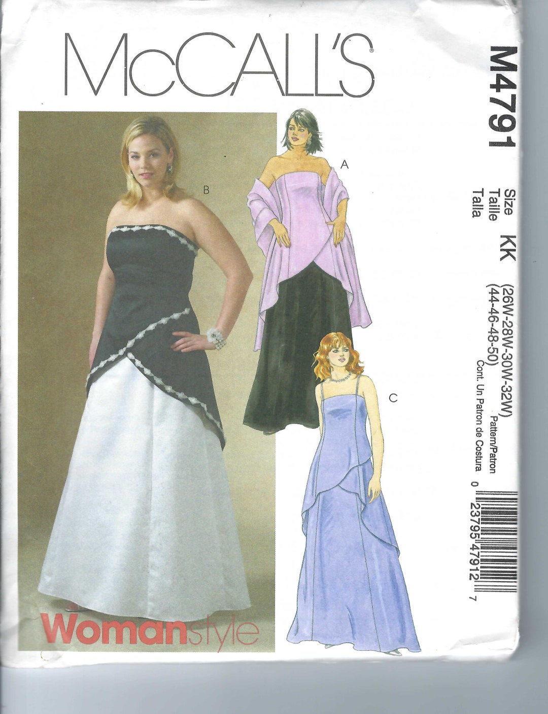 Uncut Mccalls Sew Sewing Pattern 4791 Womanstyle Woman Lined Tops Skirt and Stole, Plus Size KK ...