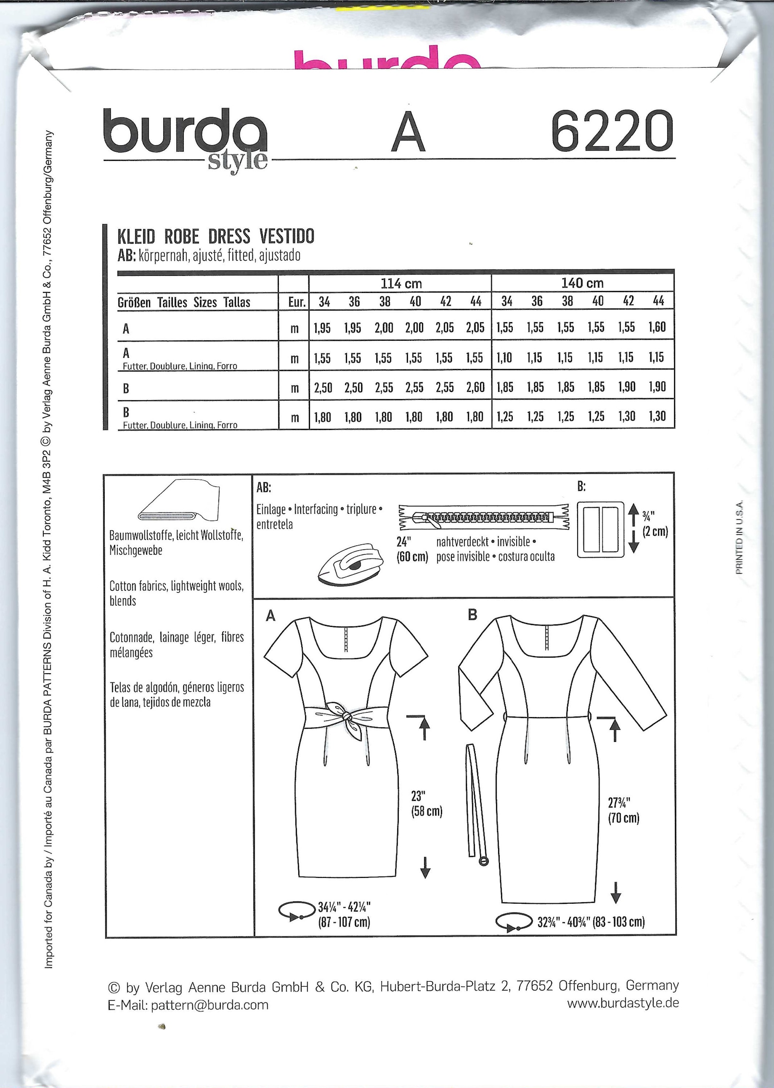 Uncut Burda Style Sewing Pattern Dress - Shift Dress - Carré Neckline ...