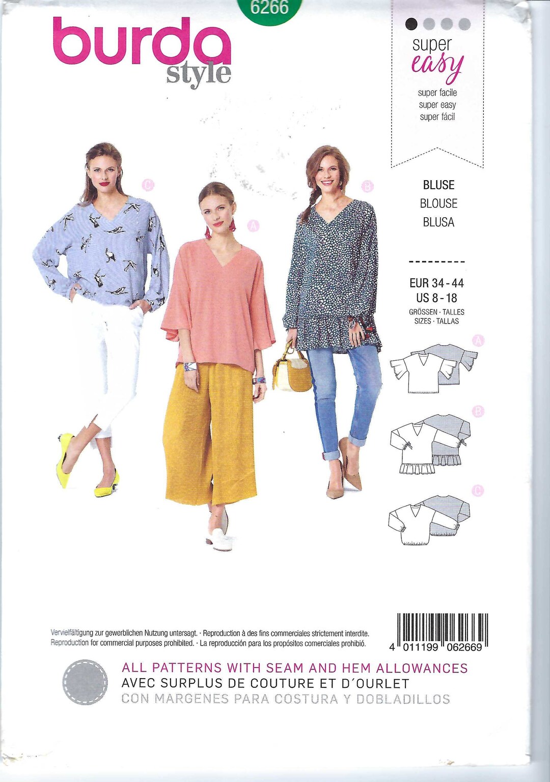 Uncut Burda Sewing Pattern 6266 Blouse-summer Blouses Size 8-18 FF - Etsy