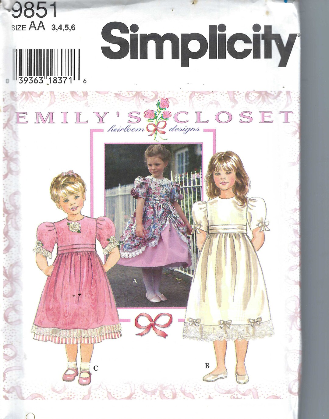 Uncut Vintage Simplicity Sewing Pattern 9851 Emily's Closet. Child's ...
