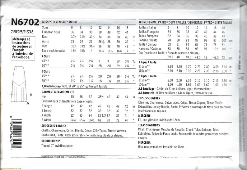 Uncut New Look Sewing Pattern 6702 Misses Women Ladies Skirts 6-8-10-12 ...