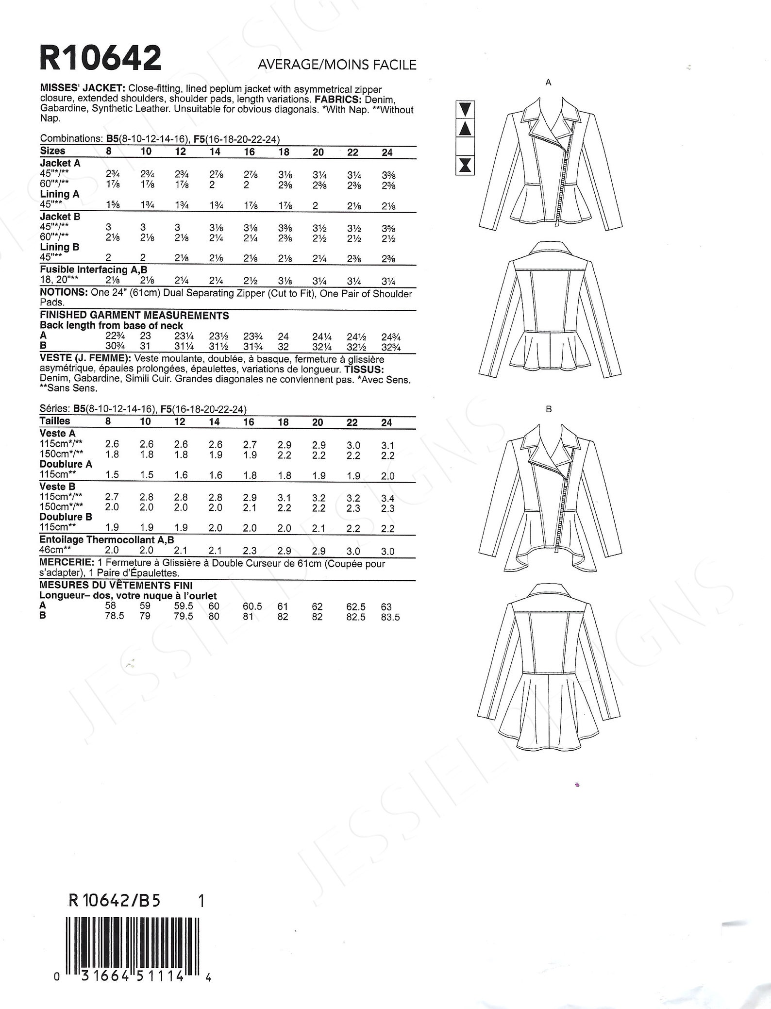 Uncut Vogue Sewing Pattern 10642 1714 Womens Faux Leather Peplum Jacket ...