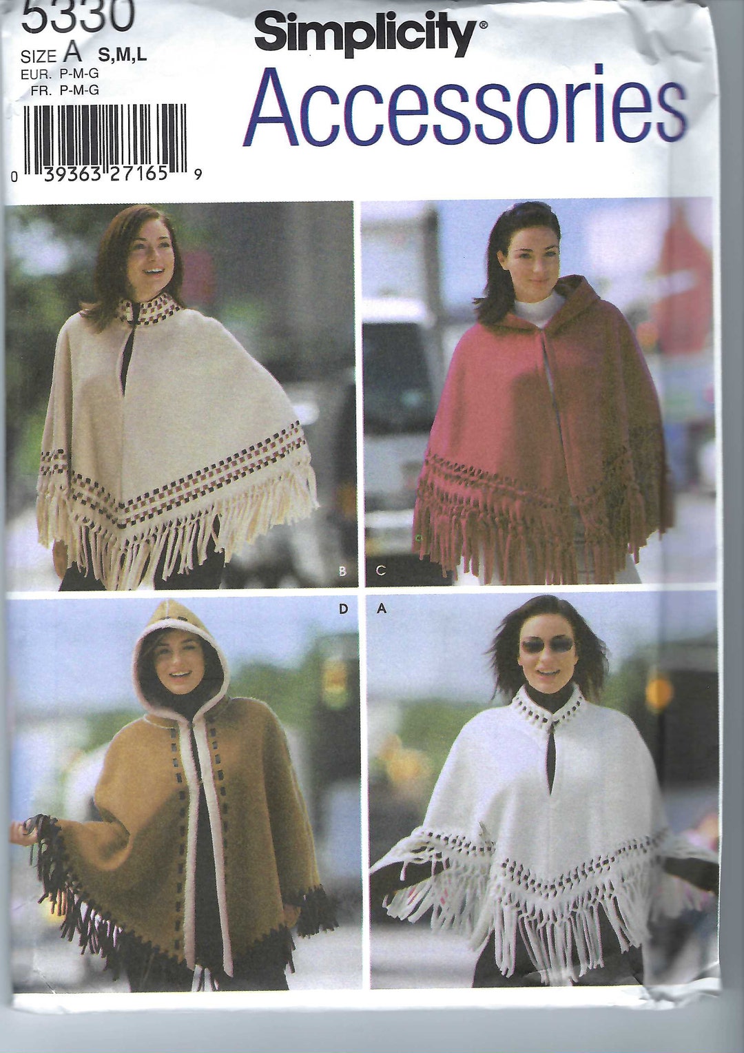 Uncut Simplicity Sewing Pattern 5330 Sewing Pattern, Poncho, Cape Sm ...