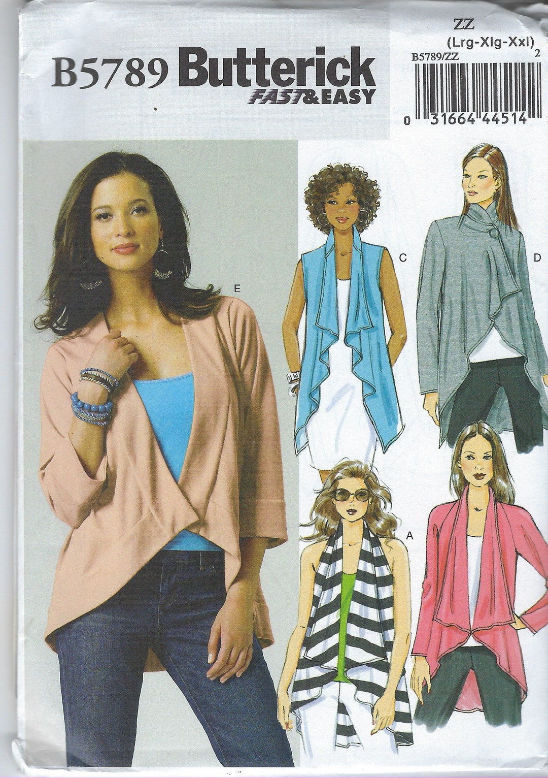 Uncut Butterick Sewing Pattern 5789 - Draped Jackets & Vests - Sleeve ...