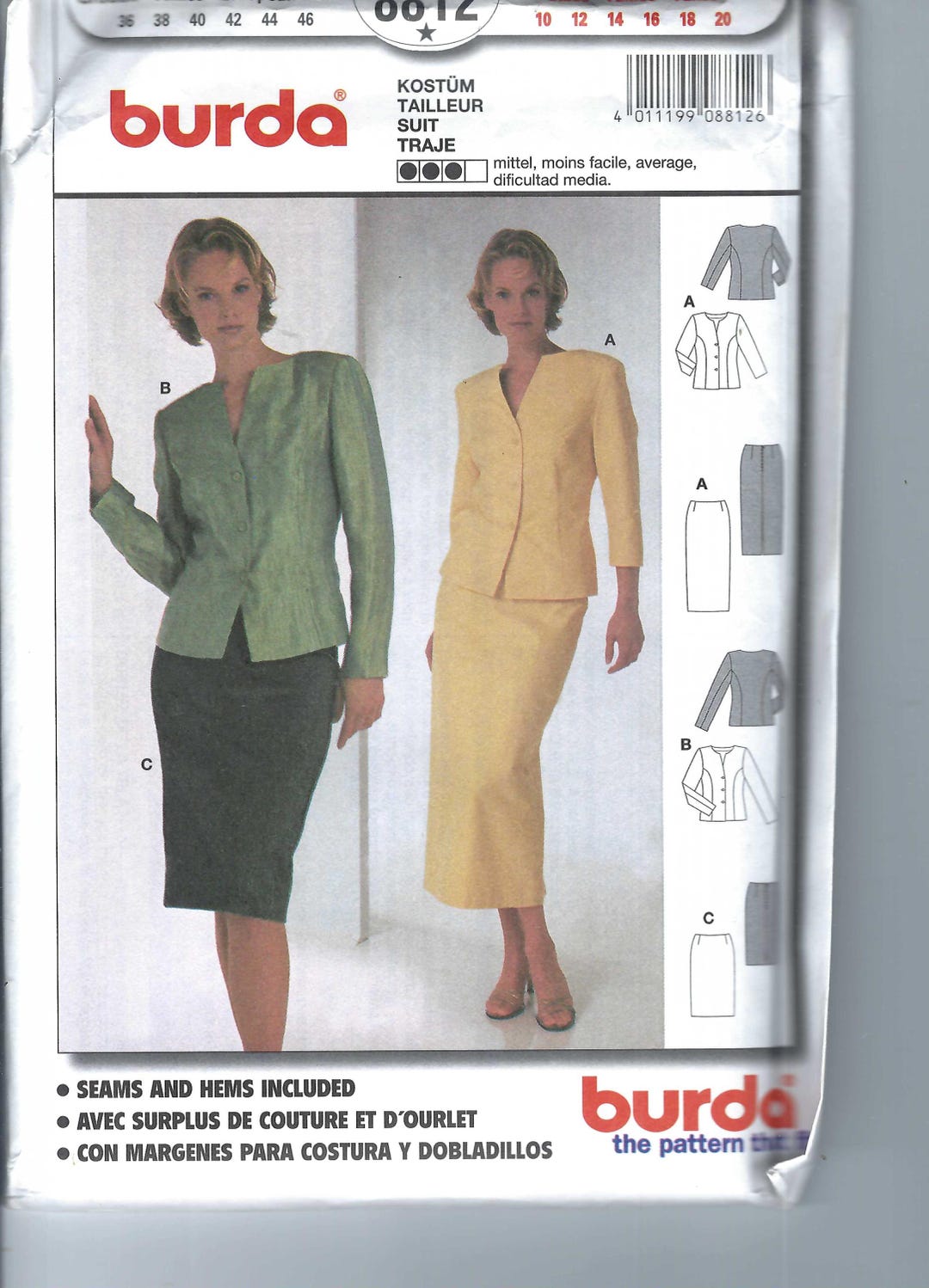Uncut Burda Sewing Pattern Women/misses, Collarless Suit Jacket, Pencil ...