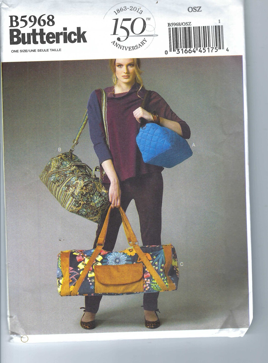 Uncut Butterick Sewing Pattern 5968 Bags With Detachable Shoulder ...