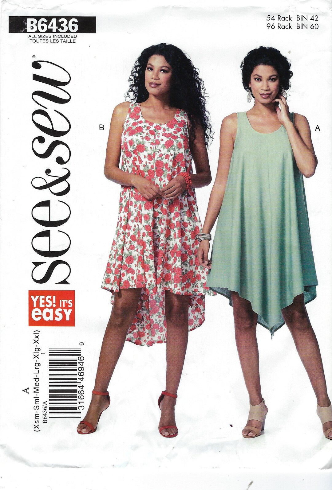 Uncut Butterick Sewing Pattern 6436 Womens Tent Dresses Misses and Plus ...