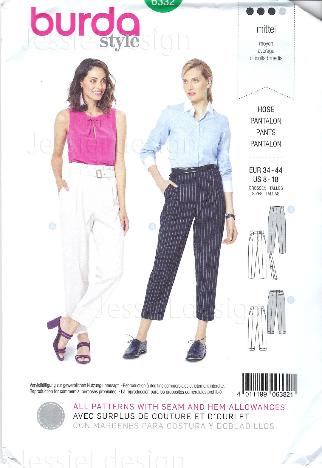 Uncut Burda Style Sewing Pattern Pants-waisted Trousers-bundwrinkle ...