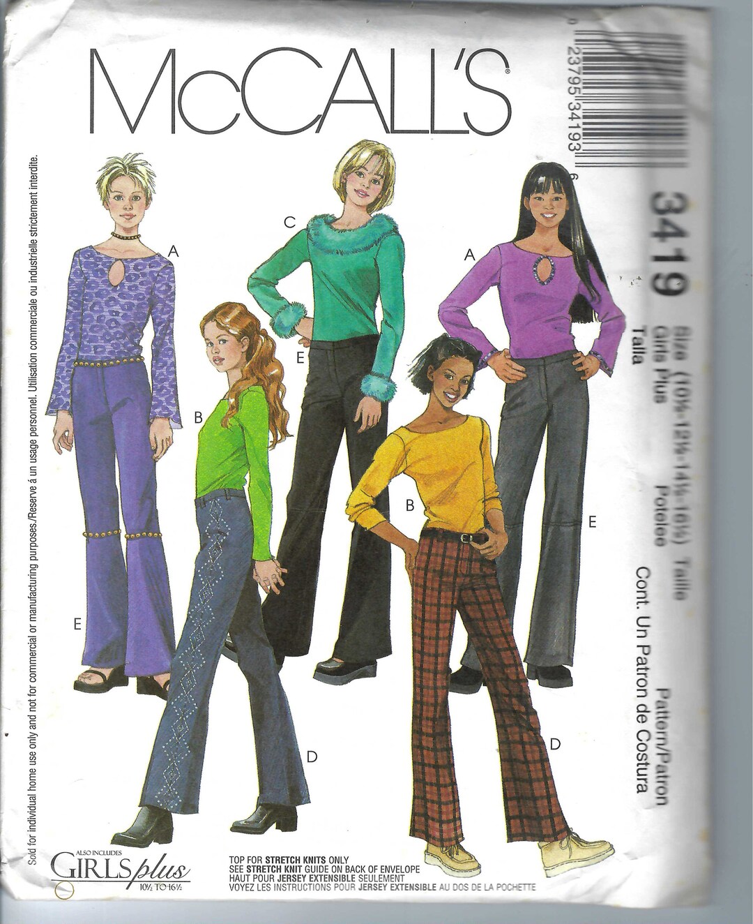 Uncut Mccalls Sewing Pattern 3419 Sewing Pattern Girls' Plus Low Rise ...
