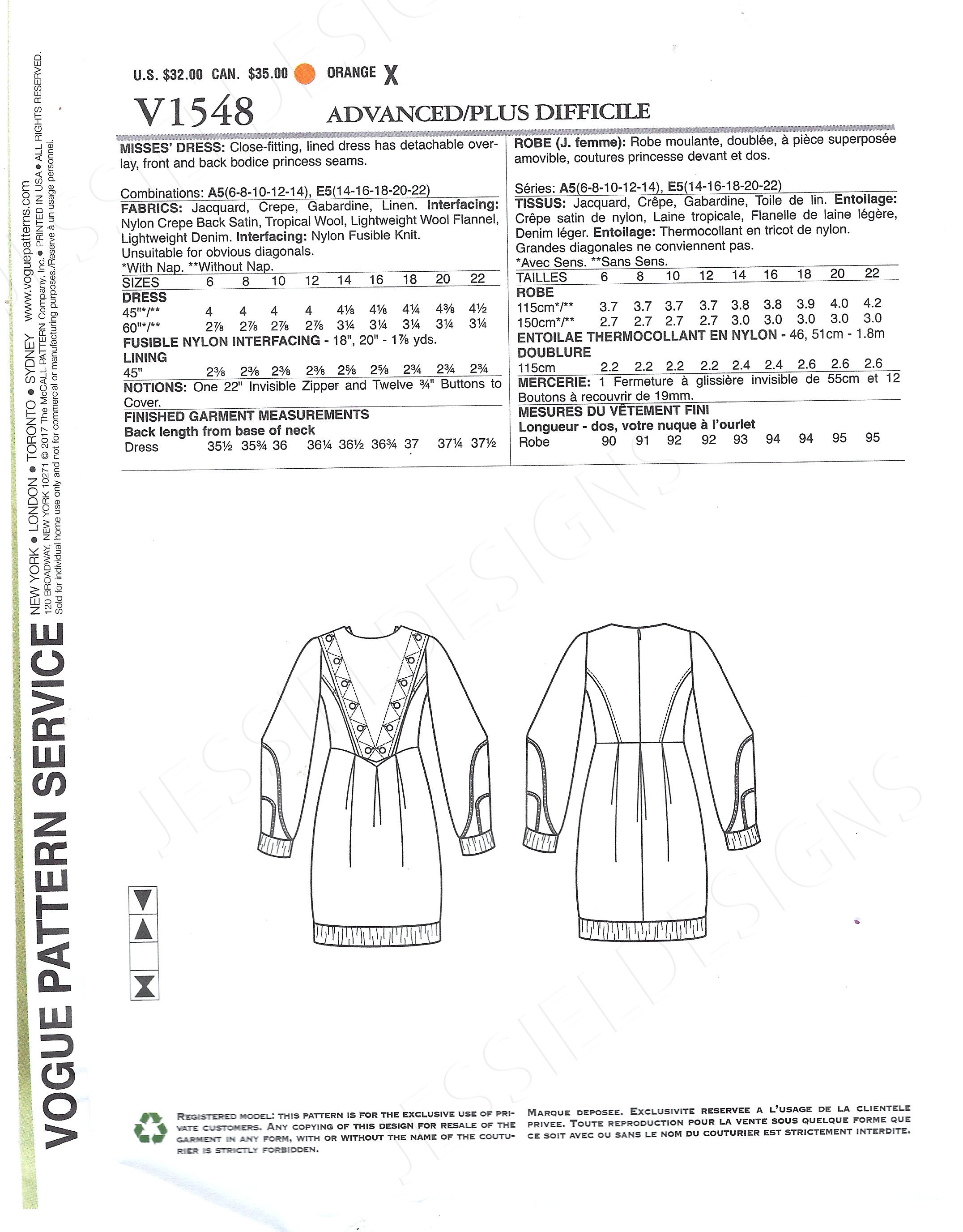 Uncut Vogue Sewing Pattern 1548 Designer Guy Laroche Paris - Etsy