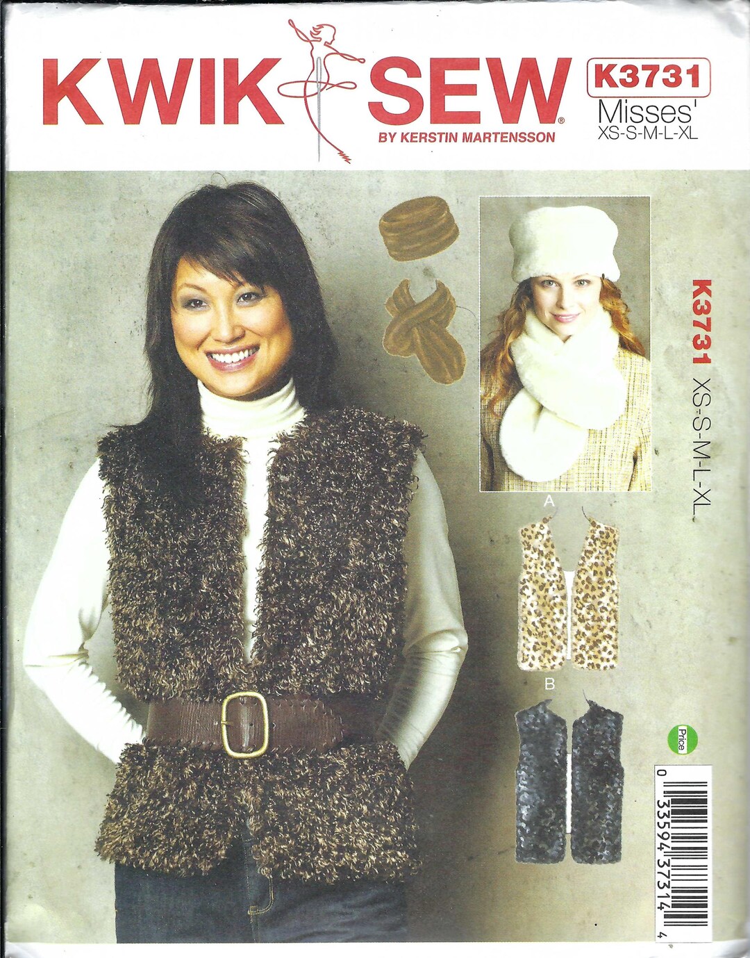 UNCUT Kwik Sewing Pattern 3731 Misses' Vests, Hat & Scarf Sizes XS-XL ...