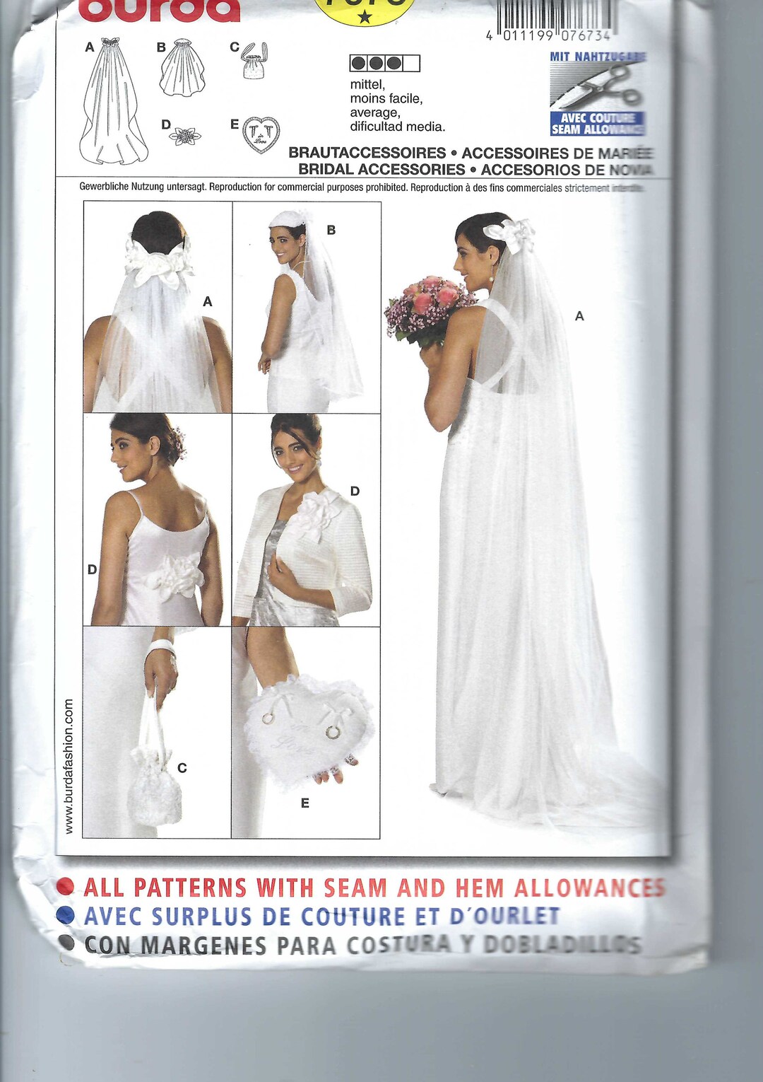 Uncut Burda Sewing Pattern Wedding Accessories 7673, Bridal Gown Veil ...
