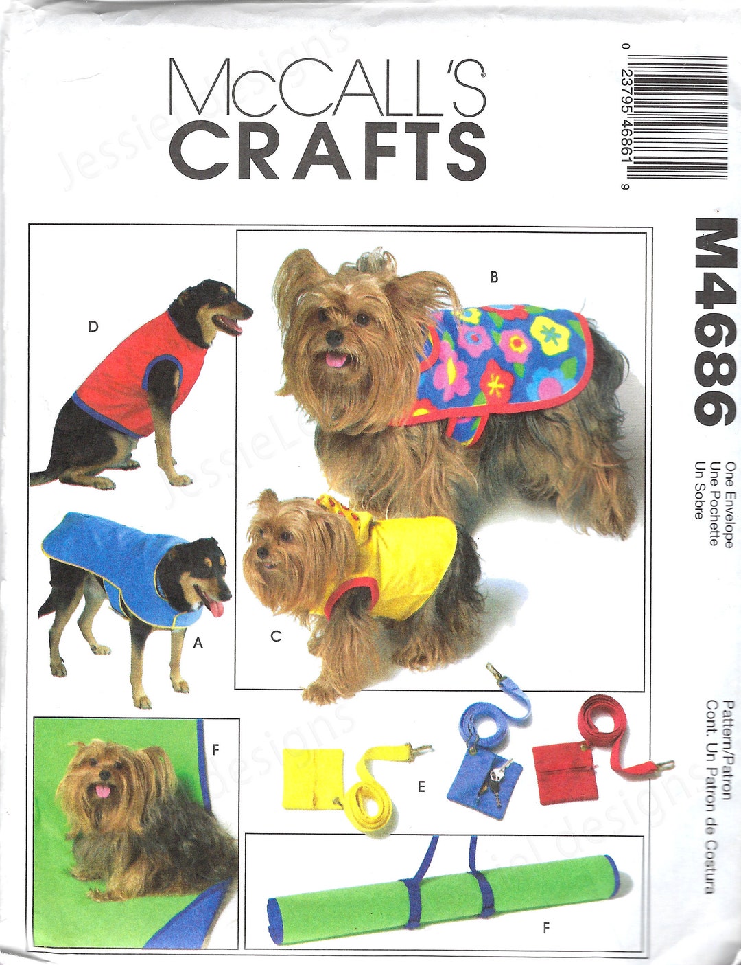 Uncut Mccalls Sewing Pattern 4686 Pet Accessories Dog Coat Vest, Leash ...