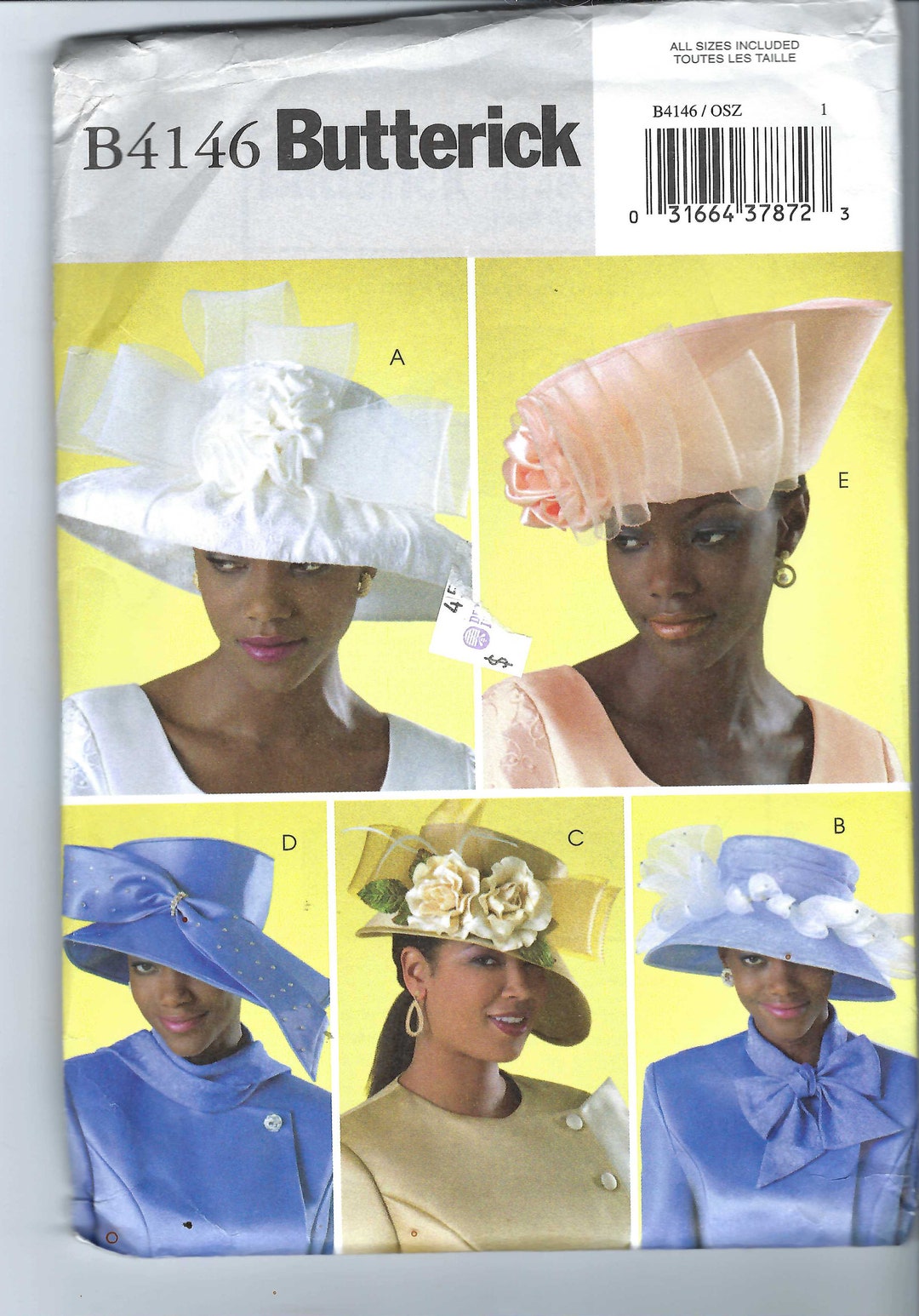 Uncut Butterick Sewing Pattern 4146 5 Lined Hats Sizes From S to LG FF ...