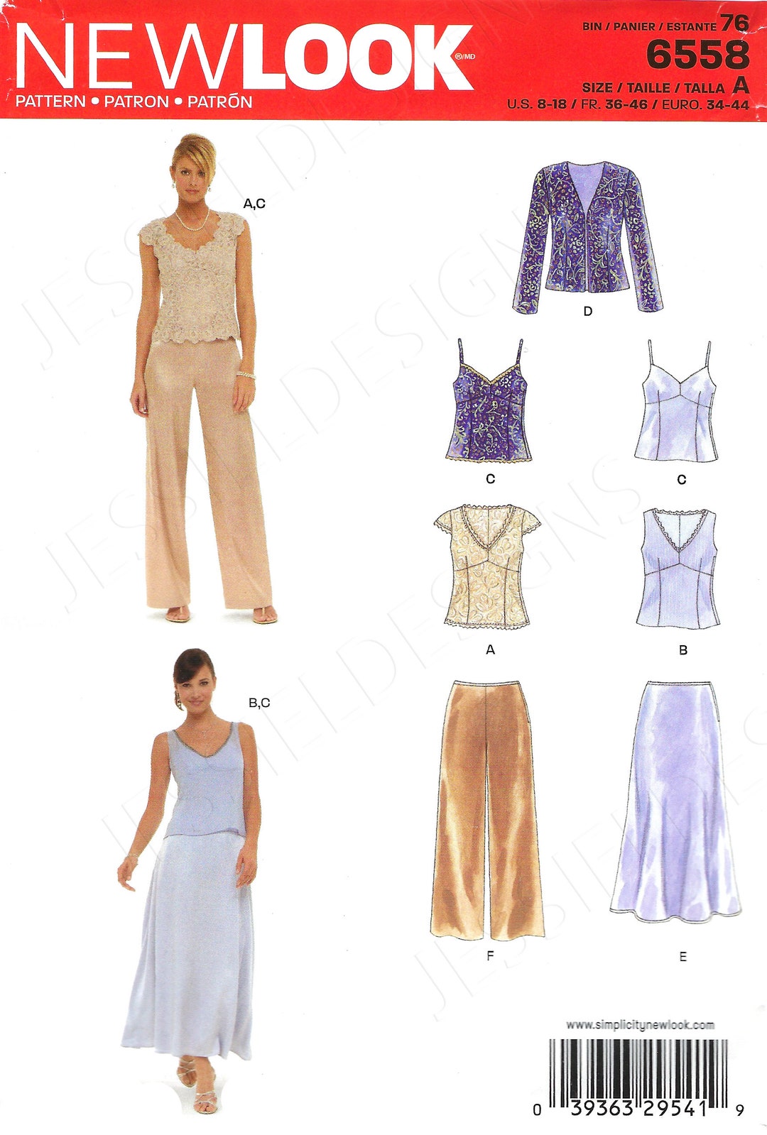 Uncut New Look Sewing Pattern 6558 Misses Blouses Skirts Pants Jacket ...