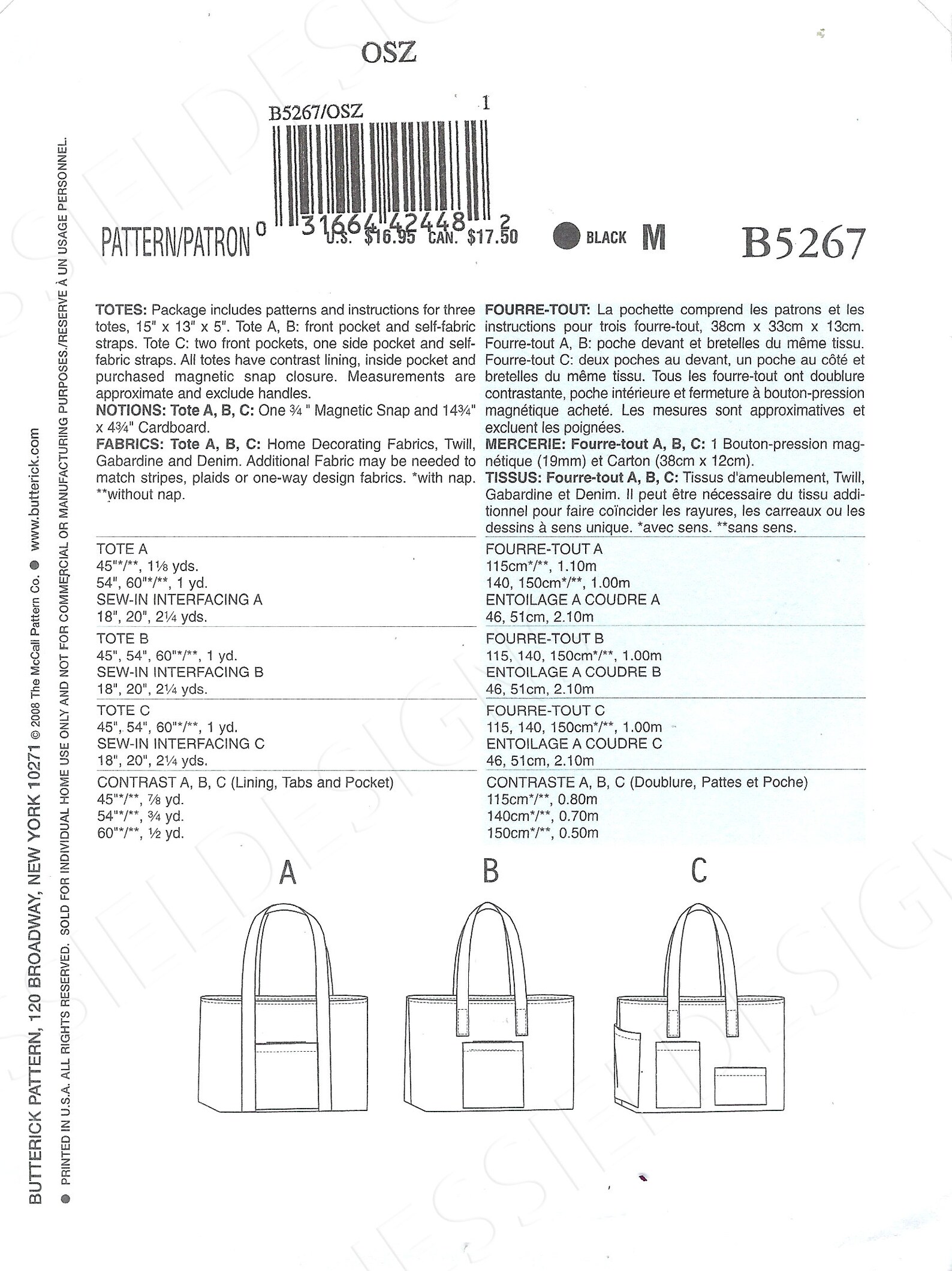 Uncut Butterick Sewing Pattern 5267 Waverly Tote Bag - Etsy