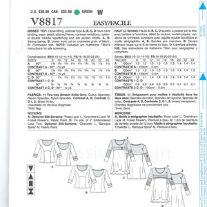 Uncut Vogue Sewing Pattern 8817, Misses' Pullover Seam-detail Tops ...