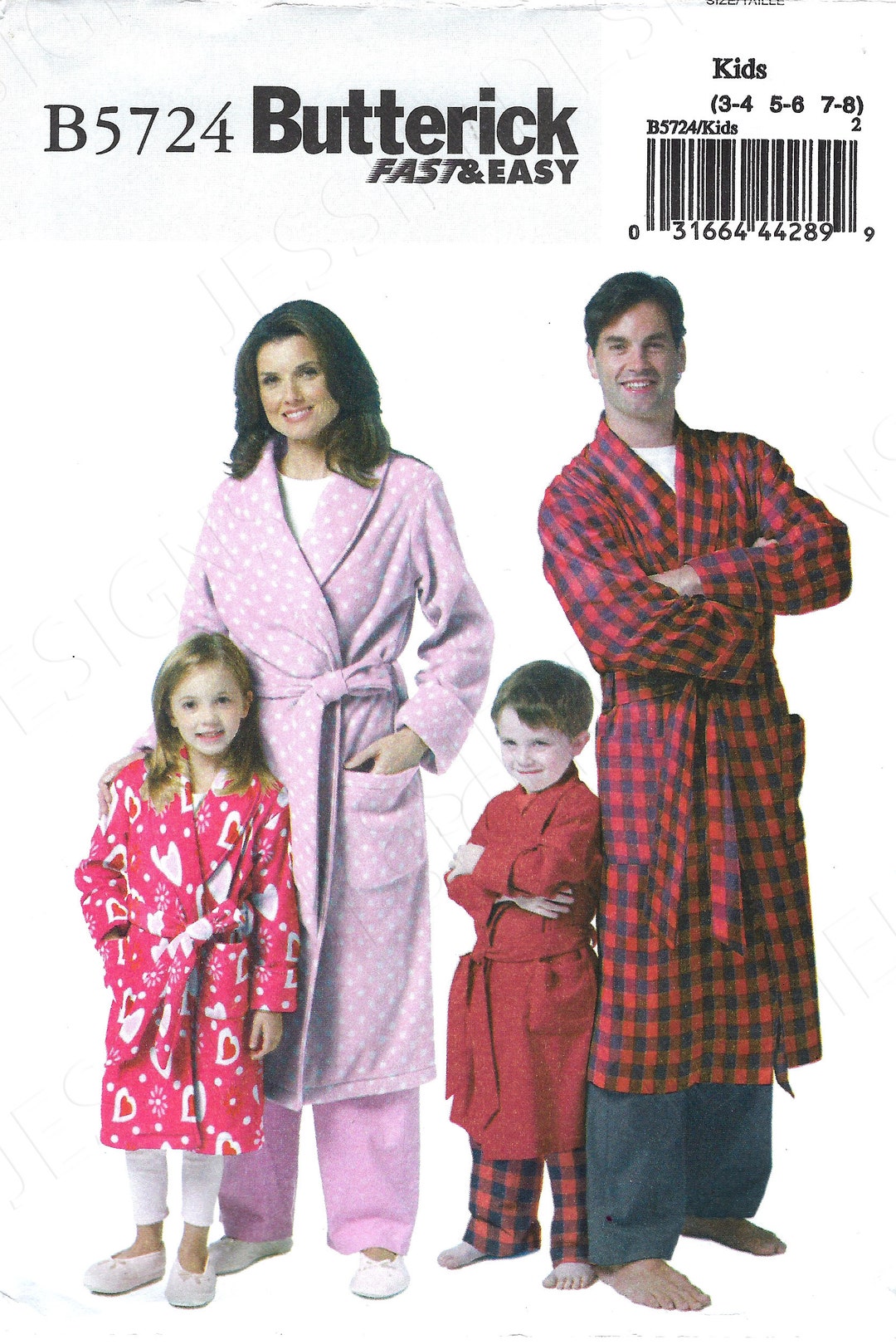 Uncut Butterick Sewing Pattern 5724 Kids Robes in Variations Size 3,4,5 ...