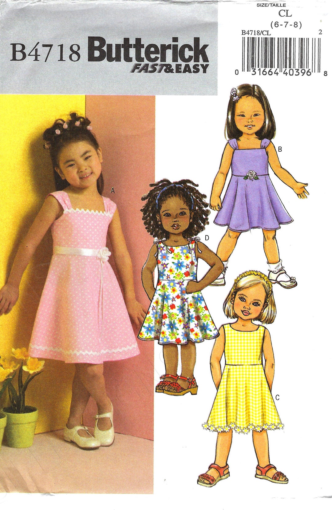 Uncut Butterick Sewing Pattern 4718 Girl's Dress Size 2-3-4-5 6-7-8 ...