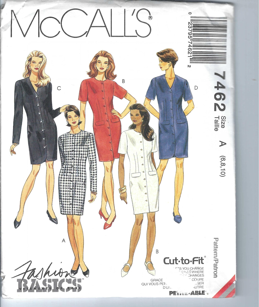 Uncut Vintage Mccalls Sewing Pattern 7462 Fitted, Front Button Dress 6 ...