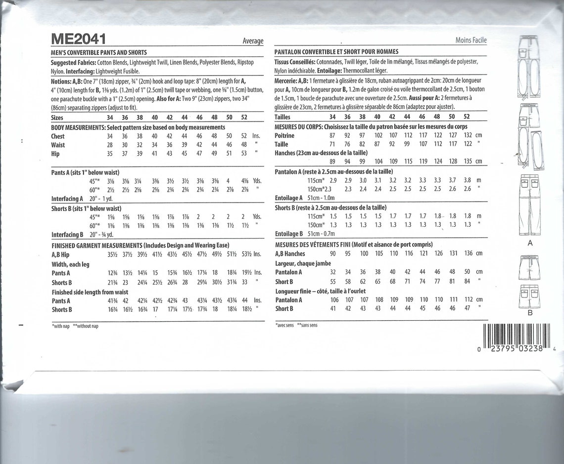 Uncut Mccall's Sewing Pattern 2041 Men's Convertible Pants & Shorts ...