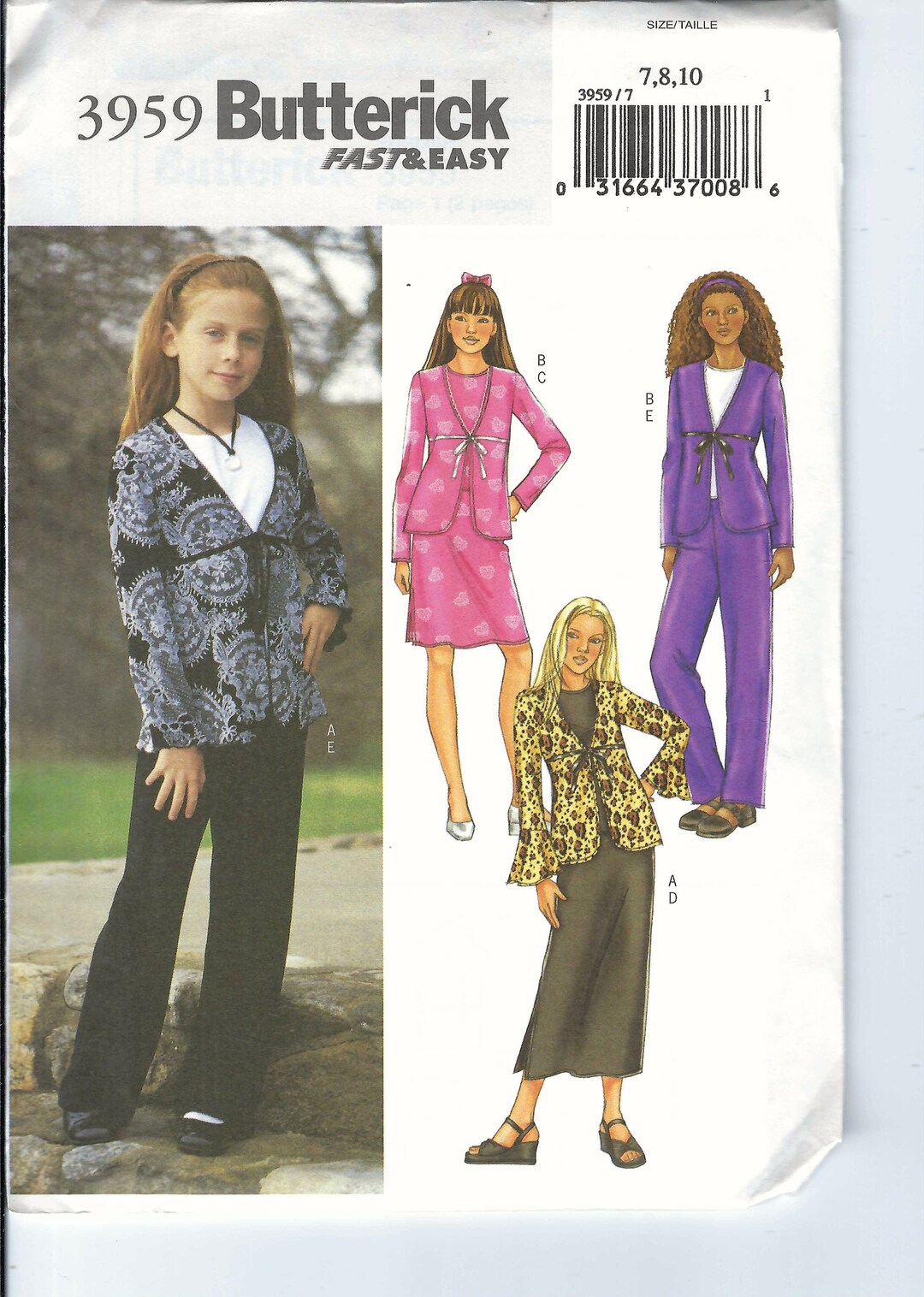 Uncut Butterick Sewing Pattern 3959 Girl's Jacket, Top, Skirt and Pants ...
