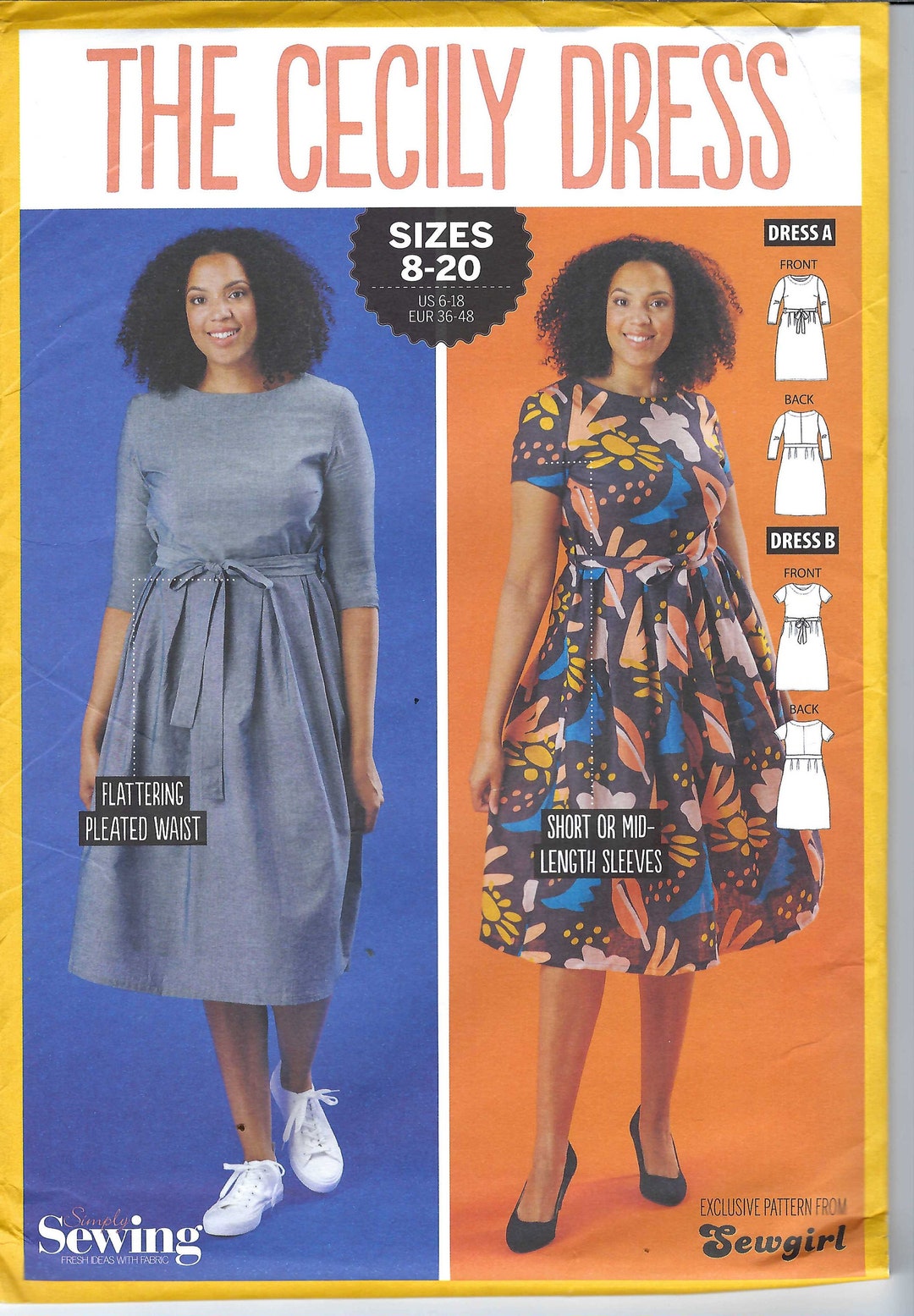 Uncut Sewing Pattern Simply Sewing Cecily Dress Loose Belt Pleat Waist ...