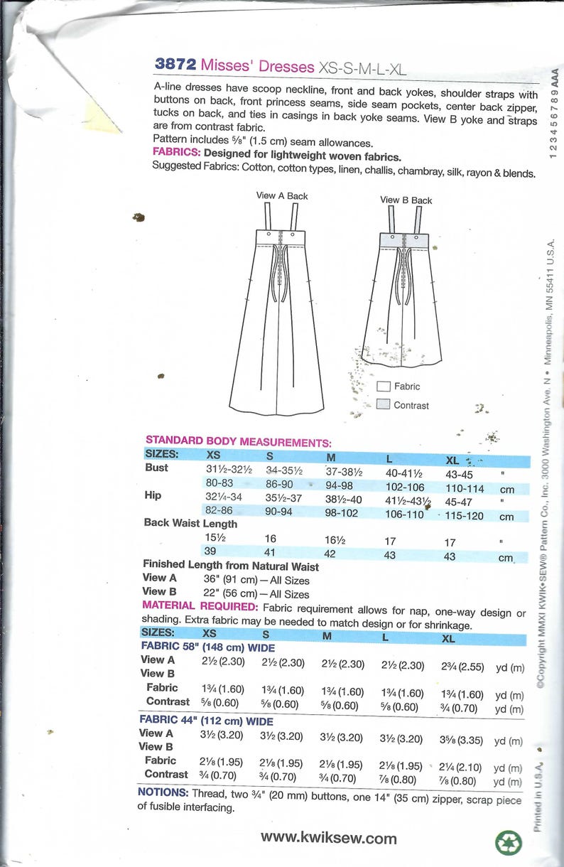 Uncut Kwik Sewing Pattern 3872 Misses' Dresses Sizes XS-XL - Etsy