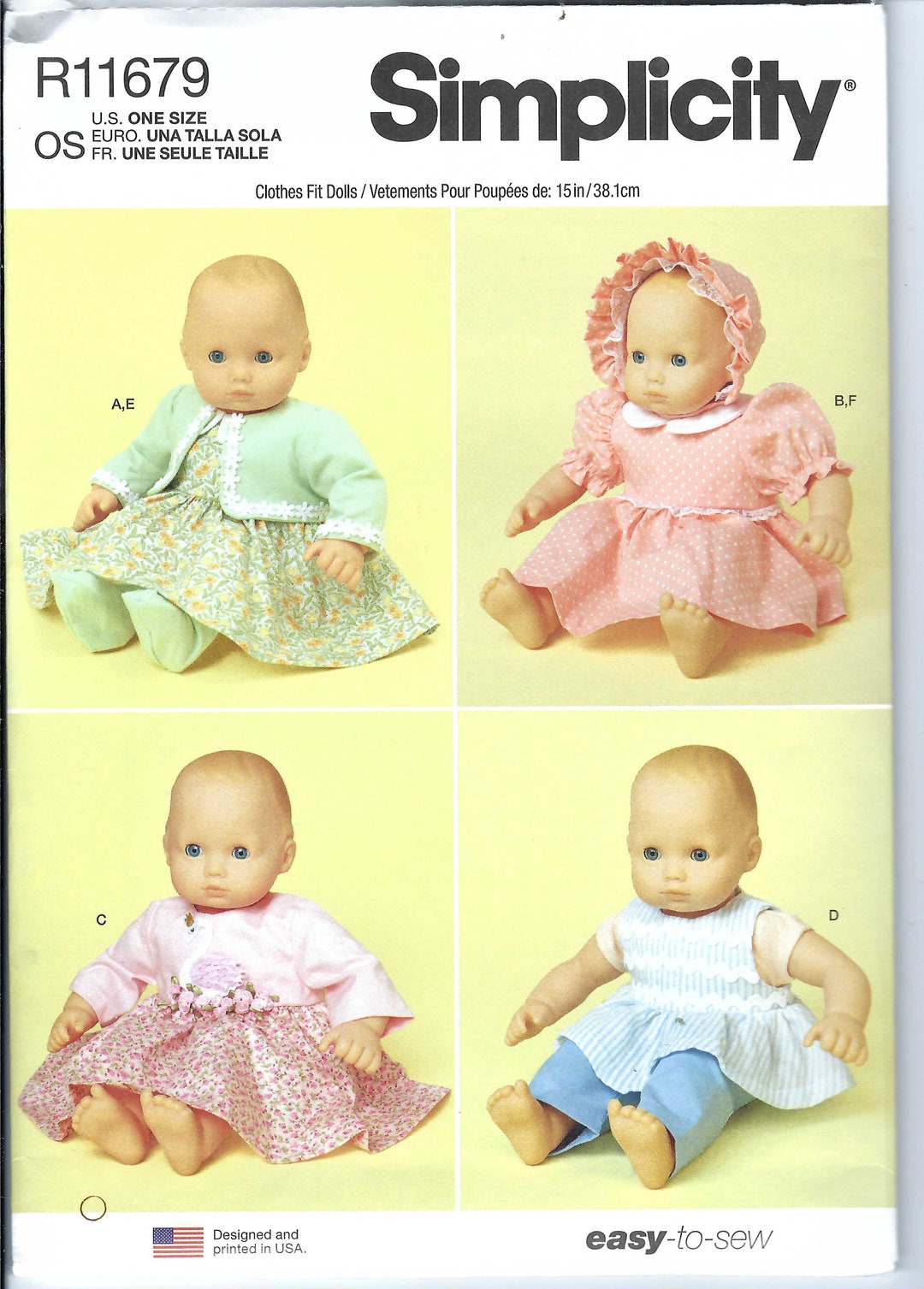 Uncut Simplicity Sewing Pattern 15" Baby Doll Clothes Simplicity Sewing ...