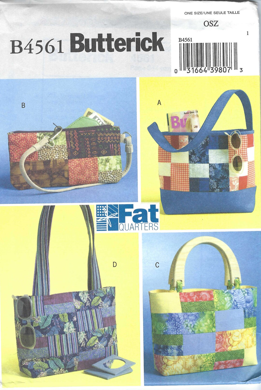 Uncut Butterick Sewing Pattern 4561 Craft Pattern Womens Handbag or ...