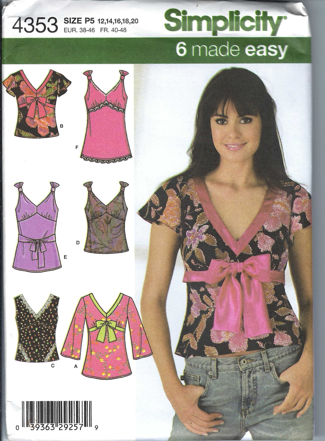 Uncut Simplicity Sewing Pattern 4353 V Neck Top High Shaped Waist ...