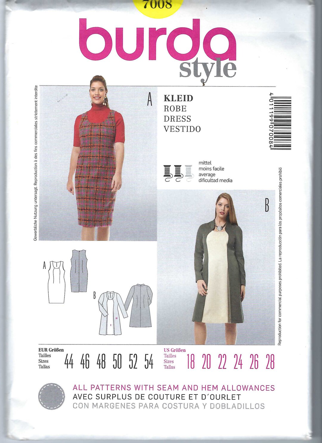 Uncut Burda Sewing Pattern Sz 18-28 Sheath Jumper or Color Block Dress ...