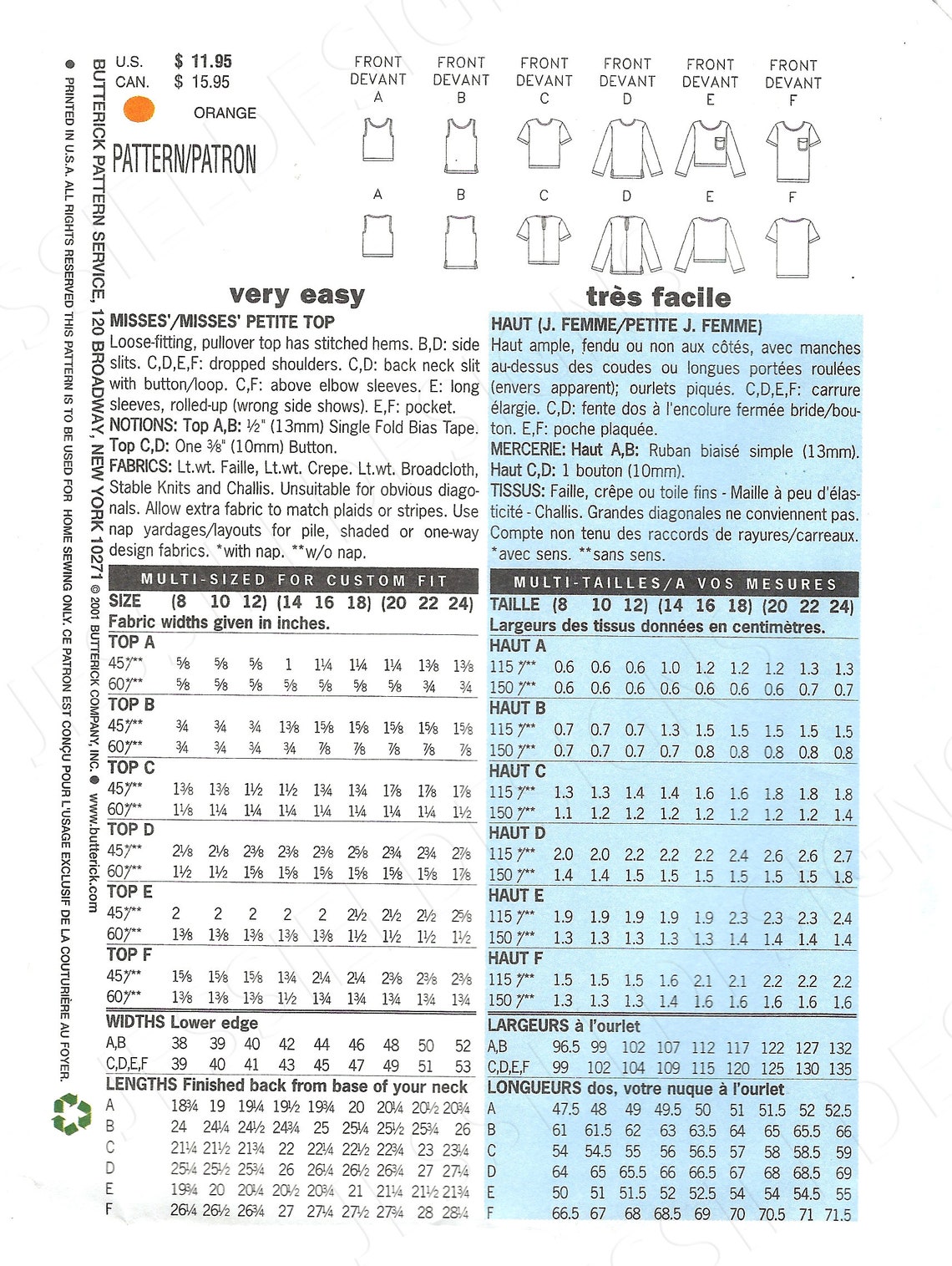 Uncut Butterick Sewing Pattern 5948 Pattern Misses Loose - Etsy