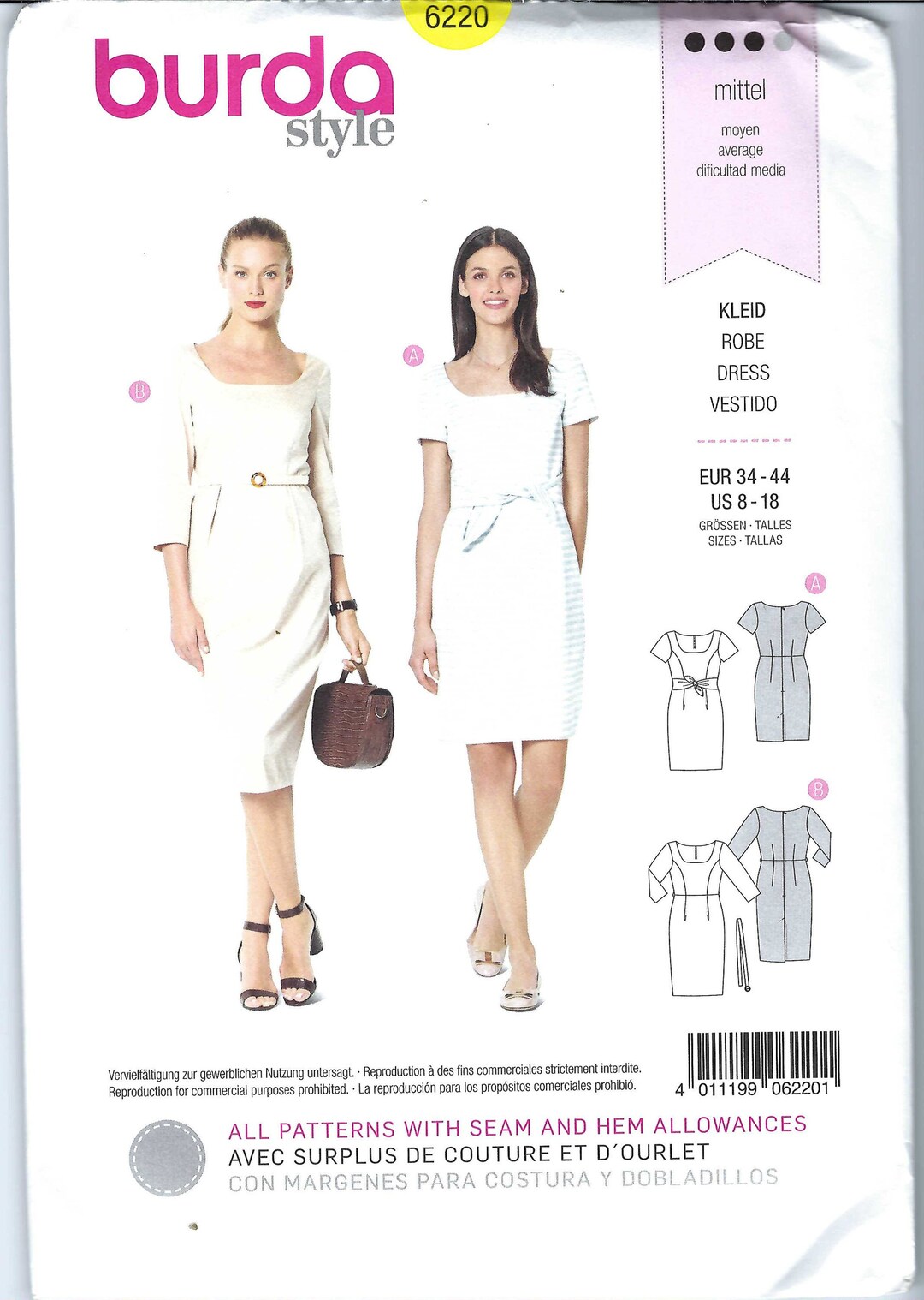 Uncut Burda Style Sewing Pattern Dress - Shift Dress - Carré Neckline ...