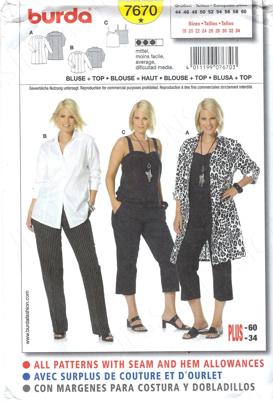 Uncut Burda Sewing Pattern Women's Blouse and Top Burda - Etsy