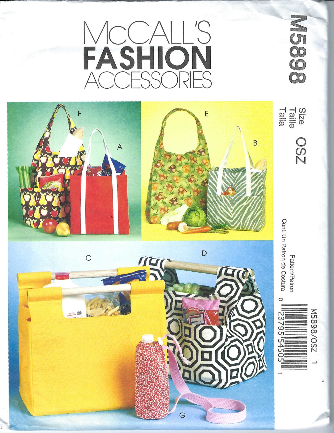UNCUT Mccall's Sewing Pattern 5898 Shopping Bags, Tote Bags, Craft Bags ...