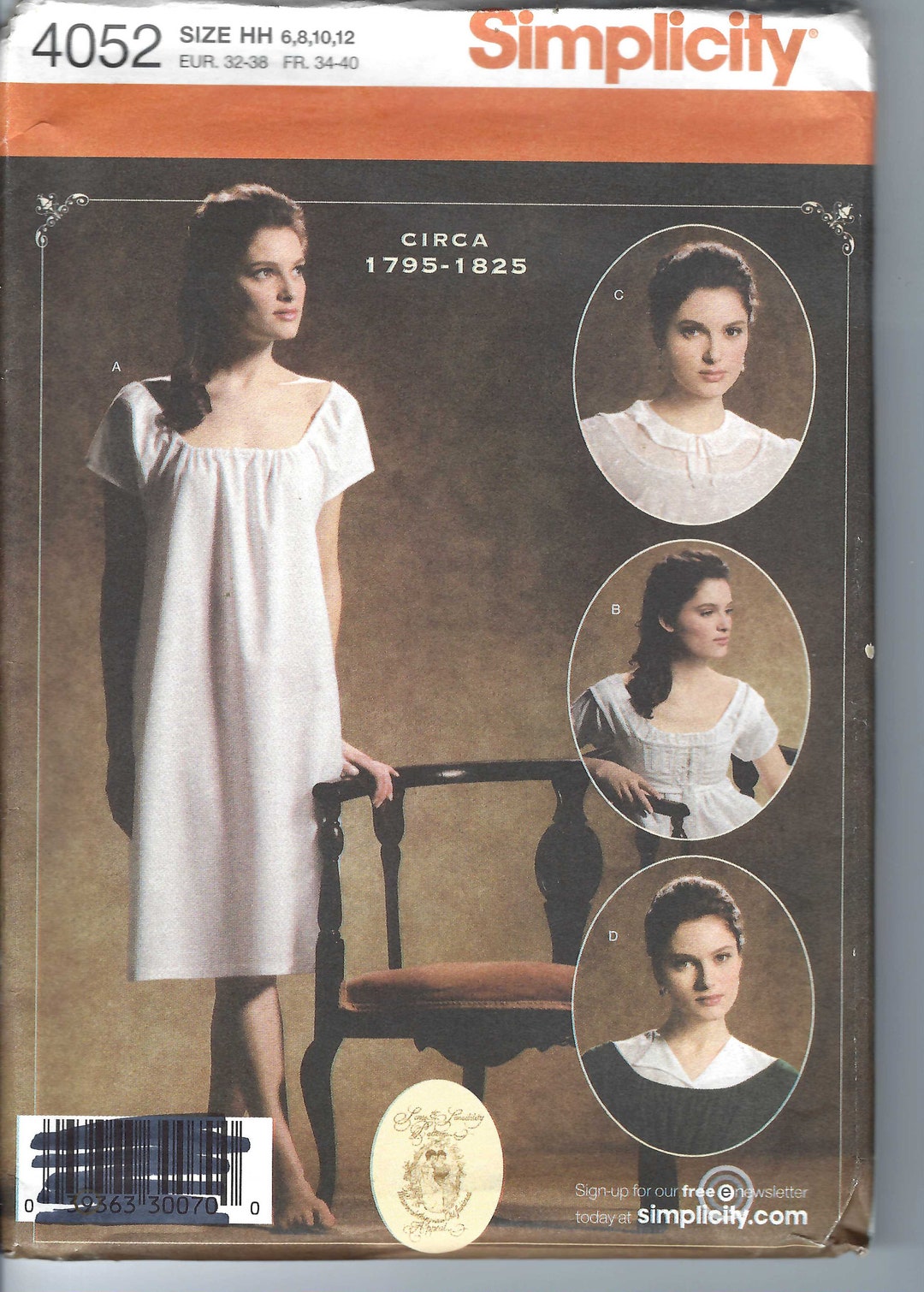 Uncut Simplicity Sewing Pattern 4052 Women's Regency Chemise Chemisette ...