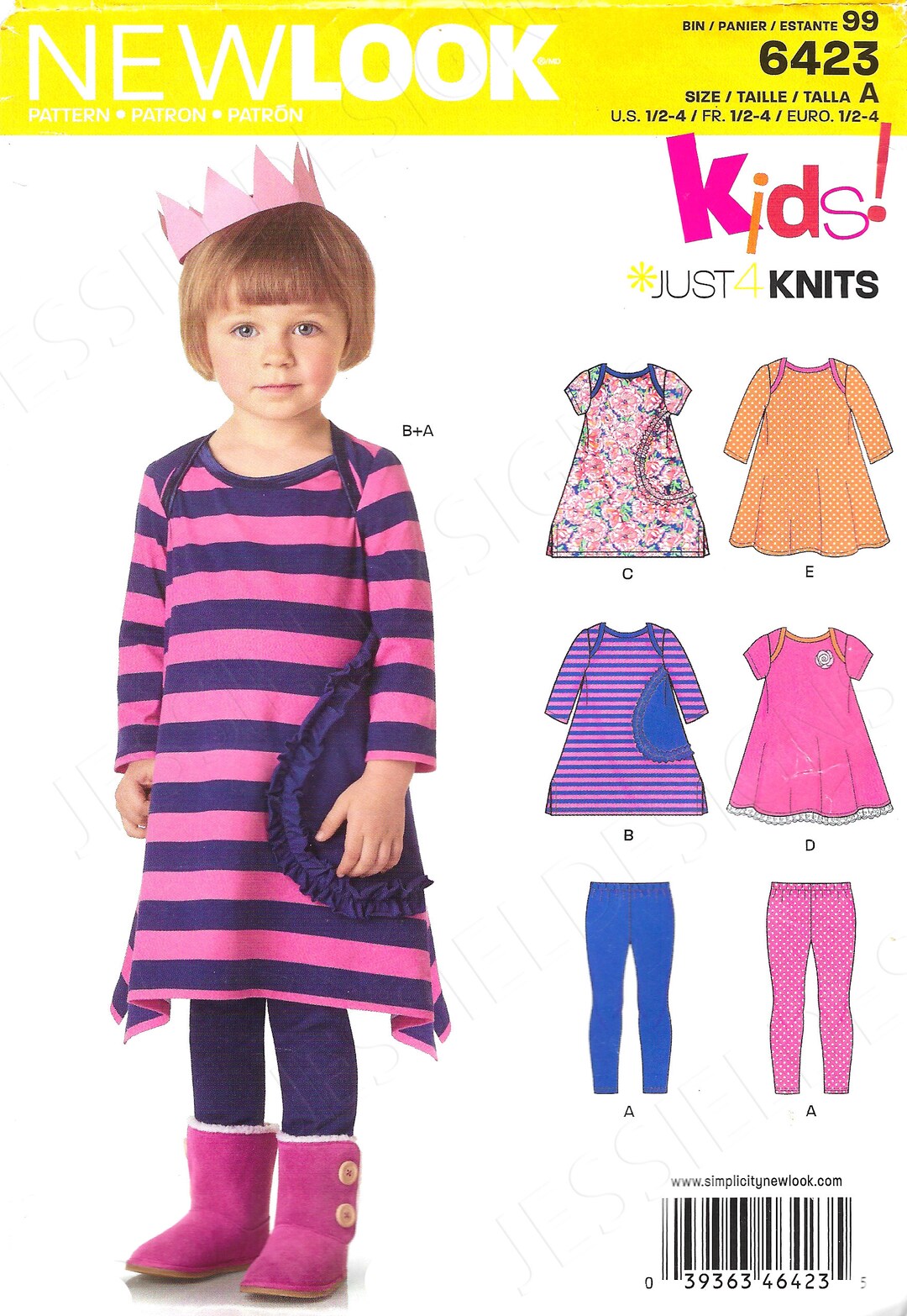 Uncut New Look Sewing Pattern 6423 Girls Knit Dress Pattern Size1/2-4 ...