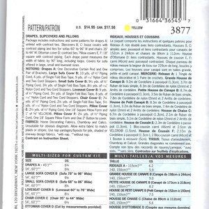 Uncut Butterick Sewing Pattern 3877 Slipcover and Pillow Pattern One ...