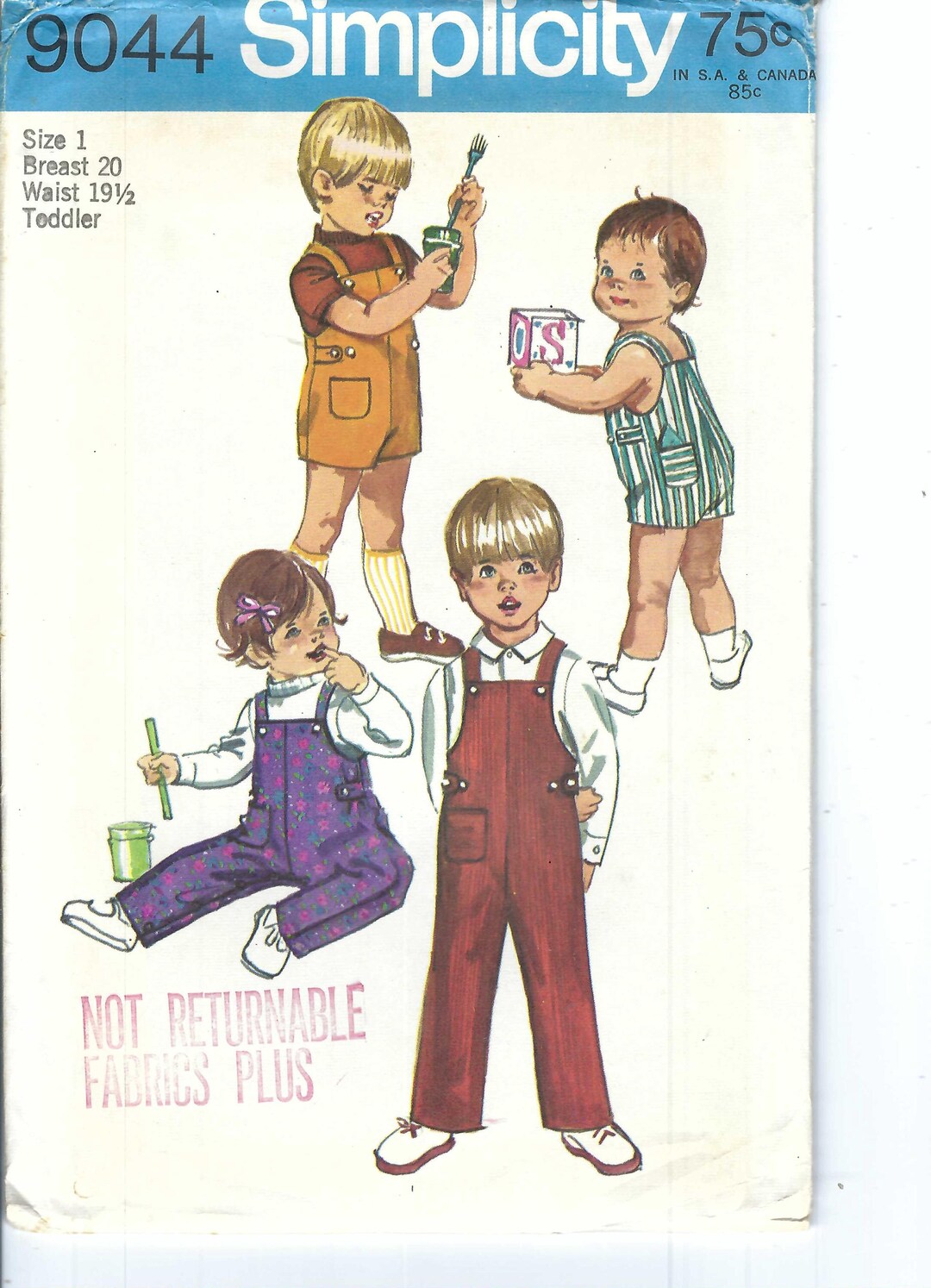 Uncut Vintage Simplicity Sewing Pattern Toddlers’ Overalls in Two ...