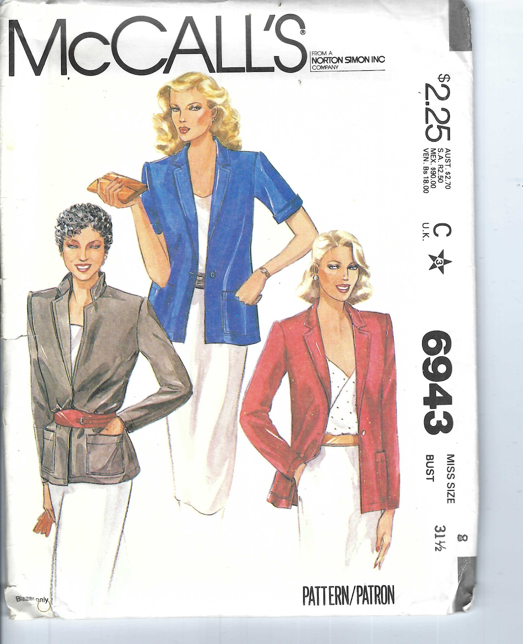Uncut Vintage Mccalls Sewing Pattern Misses’ Blazer Pattern by Mccall’s ...