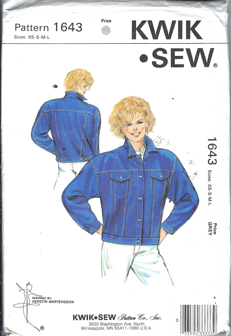 Uncut Kwik Sewing Pattern 1643 Misses Jeans Jacket Extended Shoulders ...