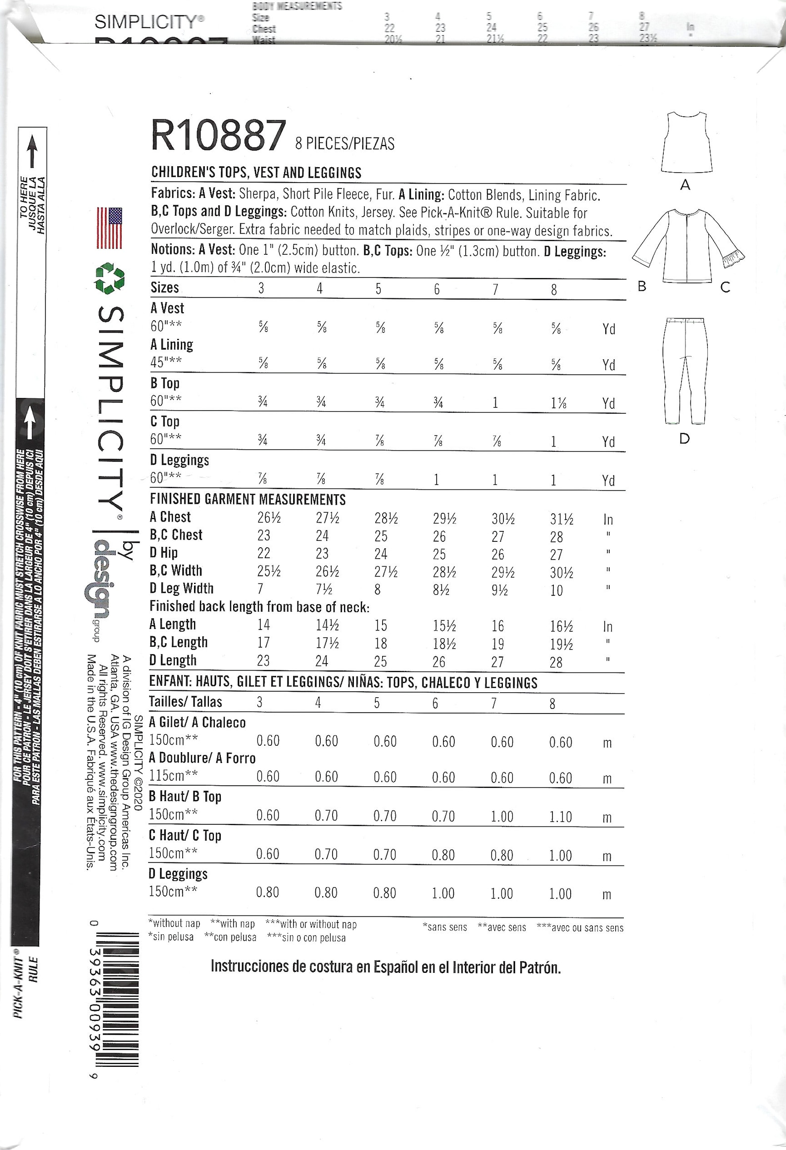 Uncut Simplicity Sewing Pattern 10887 9198 Children's Tops, Vest ...