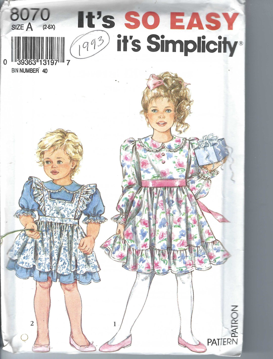 Uncut Vintage Simplicity Sewing Pattern Girl's DRESS and PINAFORE Child ...