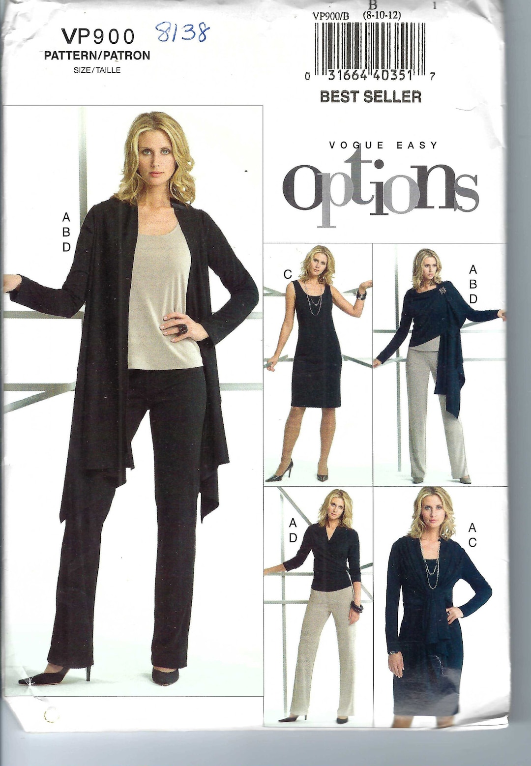 Uncut Vogue Sewing Pattern 900 8138 Misses' Jacket Top Dress Pants ...