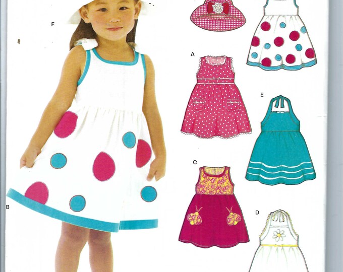 Uncut New Look Sewing Pattern 6474 Size A Toddlers Dress & Hat Size 1/2 ...