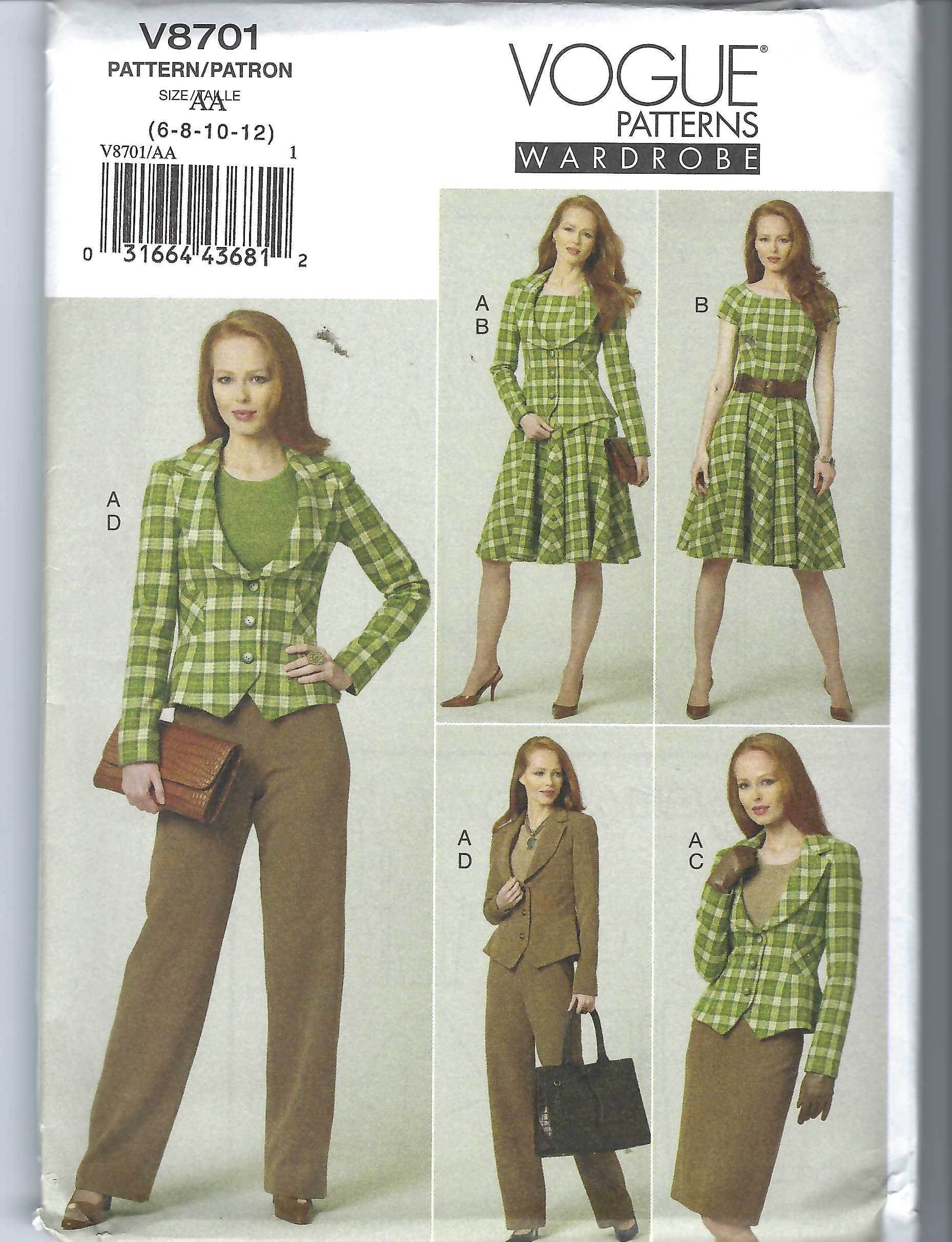 UNCUT Sewing Pattern Pants Mix N Match Fitted Jacket Flared Dress Vogue ...