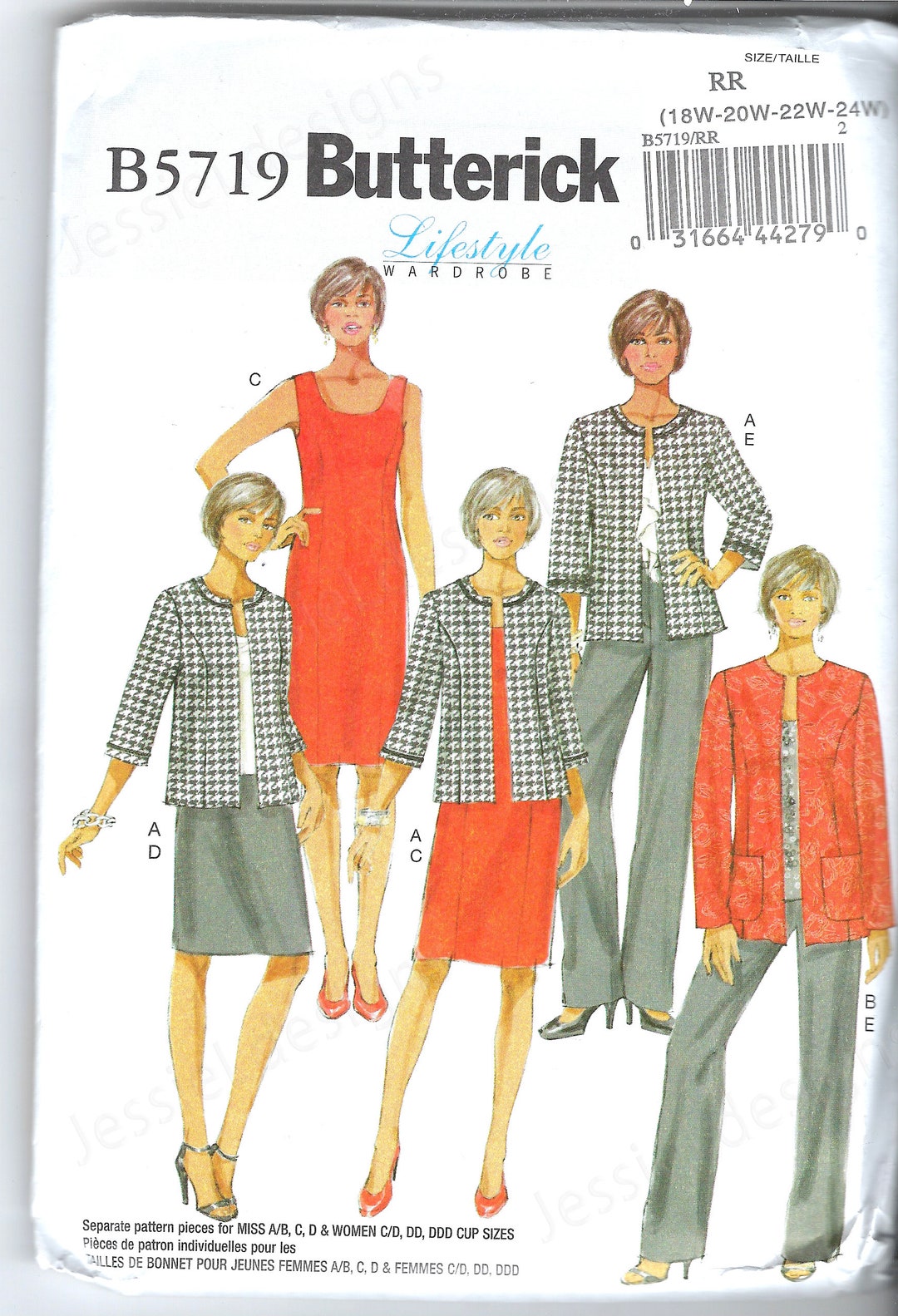 Uncut Butterick Sewing Pattern 5719 Custom Fit Jacket & Dress, Skirt Pants Women's Easy Wardrobe ...